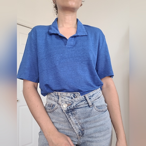 COS | Shirts | Cos Vibrant Blue 0 Linen Classic Regular Fit Polo Tshirt ...